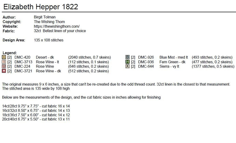 Elizabeth Hepper Sampler 1822 Pattern PDF – The Wishing Thorn